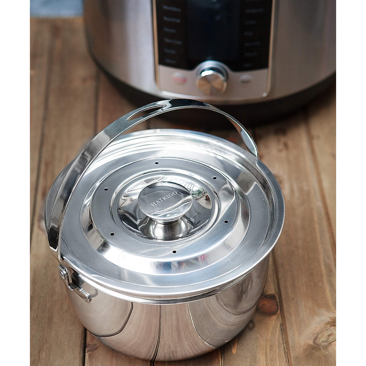 Hatrigo Multi-Purpose Bowl Stackable Steamer Insert Pans for Pot in Pot with Handle Lid, PIP Compatible with Instant Pot Accessories 6 qt 8 qt only, Ninja Foodi Instapot Accessory (7.5 in x 4.5 in)