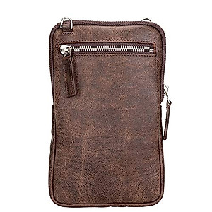 Venito Ferrara Premium Leather Unisex Crossbody Cell Phone Purse Crossover Sling Bag (Coffee Brown)