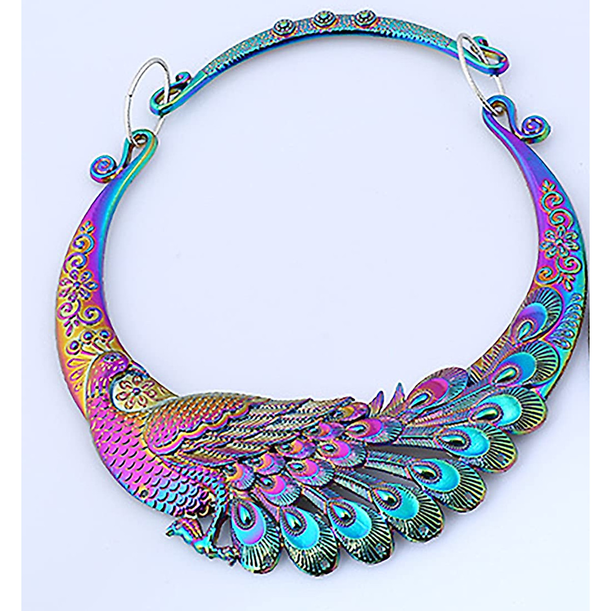 RUITASA Vintage Ethnic Carved Peacock Necklace Chunky Collar Choker Jewelry Necklace for Women