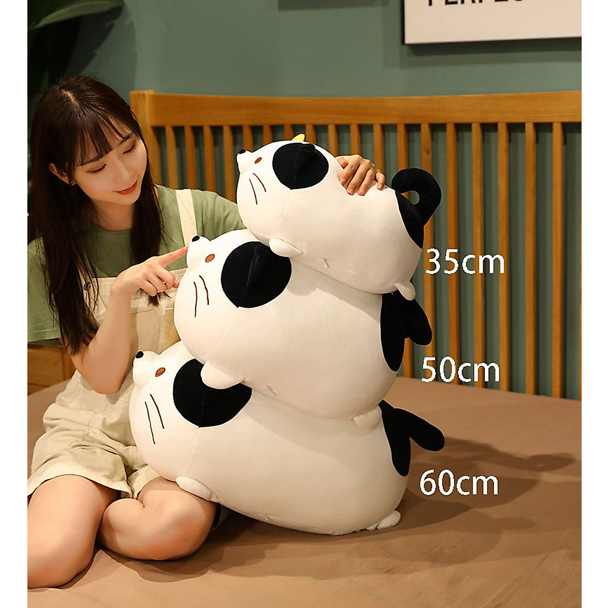 Cute Soft Fat Tabby Cat Kitten Stuffed Animals Cat Kitten Plush Toys Cat Kitten Plushies Throw Pillow Cat Kitten Hugging Cuddly Cat Kitten Doll Pillow Gift for Kids and Lovers (White, 14-Inch)