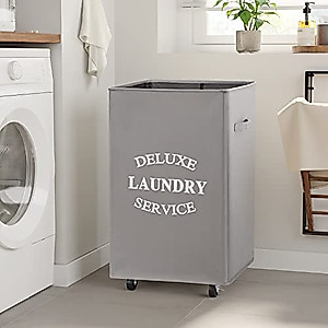 WOWLIVE Large Rolling Laundry Basket Wheels 90L Collapsible Tall Laundry Hamper Handle Foldable Dirty Clothing Basket Fold up Rectangular Hampers for Laundry Dorm Room (Grey)