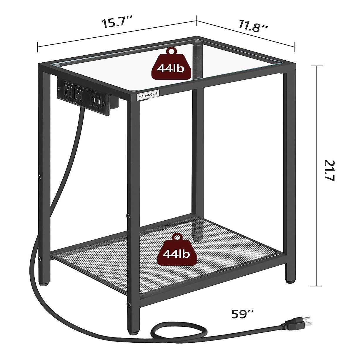 MAHANCRIS End Table with Charging Station and Side Tables with Charging Station bundle，Narrow Side Table for Small Spaces，2-Tier Nightstand with Tempered Glass Top，for Bedroom，Living Room ETWT18E01Z-E