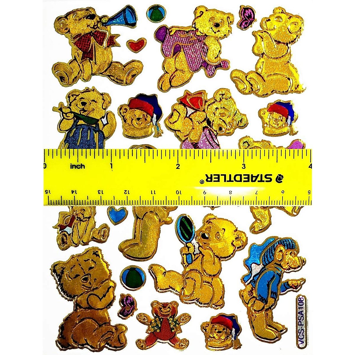 PARITA Stickers Glitter Cute Teddy Bear Gold Cartoon Stickers Craft Scrapbooking Book Album Card Diary Create Imagination Art Decal Waterproof for Kids (Pack 6 Sheets.) (13)