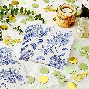 40 Pack Blue White Floral Cocktail Napkins Blue White Floral Luncheon Napkins Fancy Dessert Paper Napkins for Floral Theme Bridal Baby Shower Tea Party Blue White Floral Birthday Party Supplies Decor