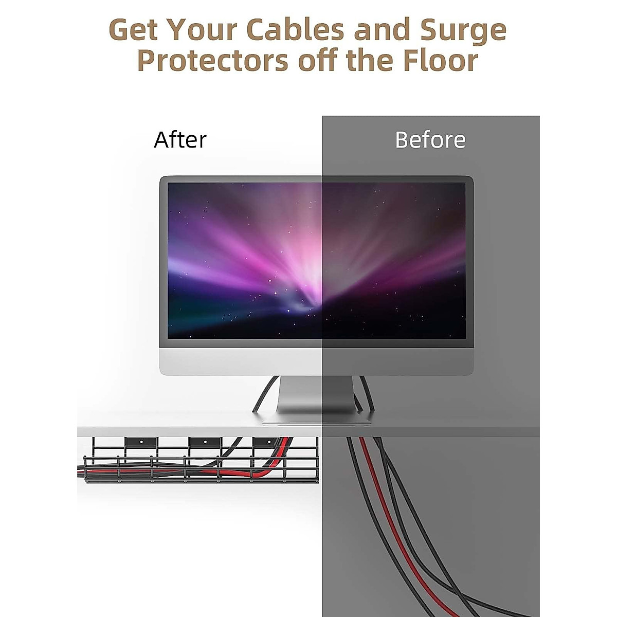 2 Pack Under Desk Cable Management Tray, 16.5'' Desk Cable Organizer Metal Wire Cord Management Under Desk Organizer for Office, Home, Black