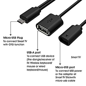 Rii F1 Micro USB Host OTG Adapter Cable Micro USB to USB For Smart TV, Compatible with Rii Keyboards, Logitech Keyboards, and Nintendo Switch, SNES, NES Classic