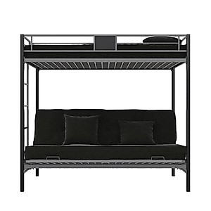 DHP Silver Screen Metal Bunk Bed with Ladder, Black, Twin