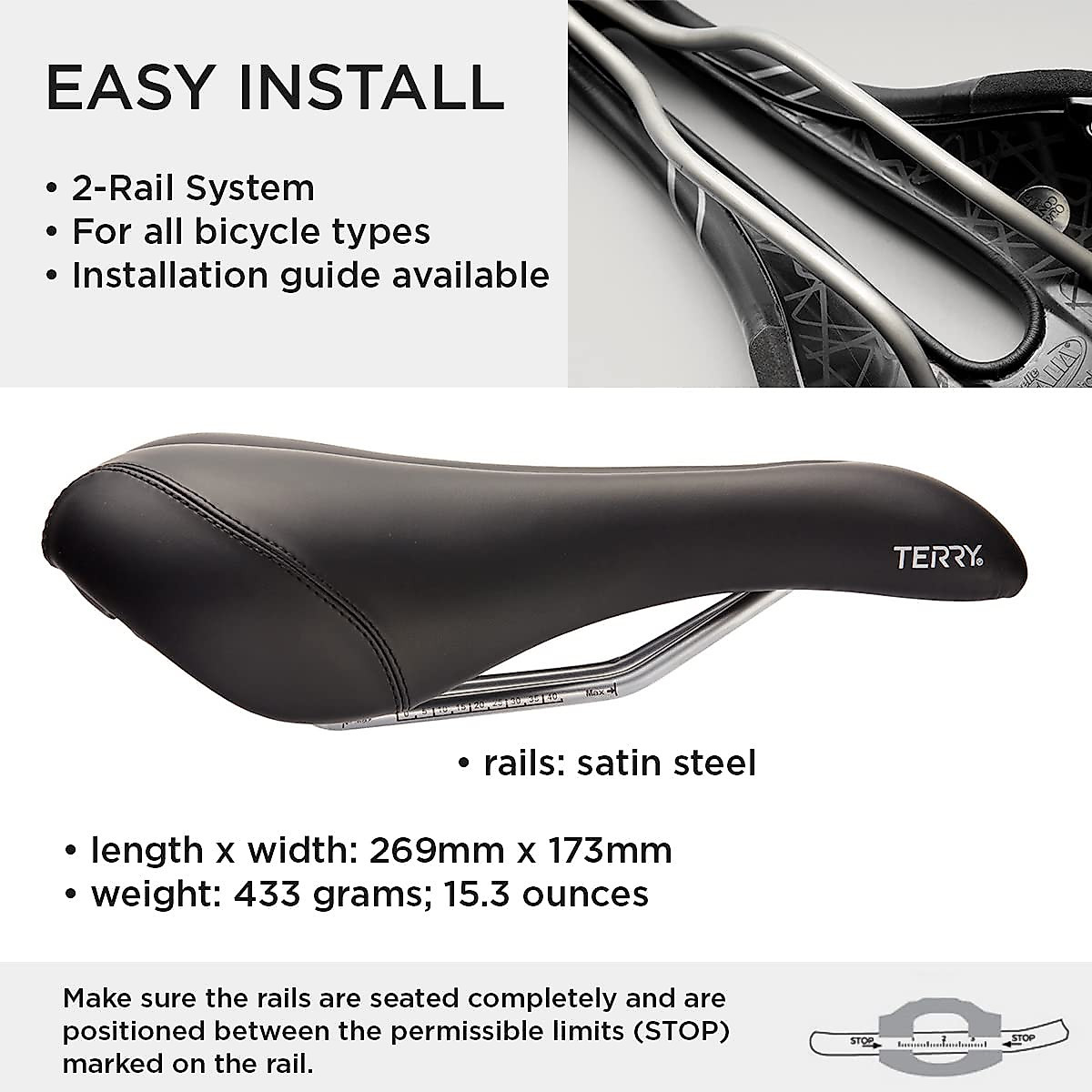 Terry Liberator Y Bike Saddle - Mountain Bicycle Seat for Men - Flexible & Comfortable, Black Dura-Tek Cover