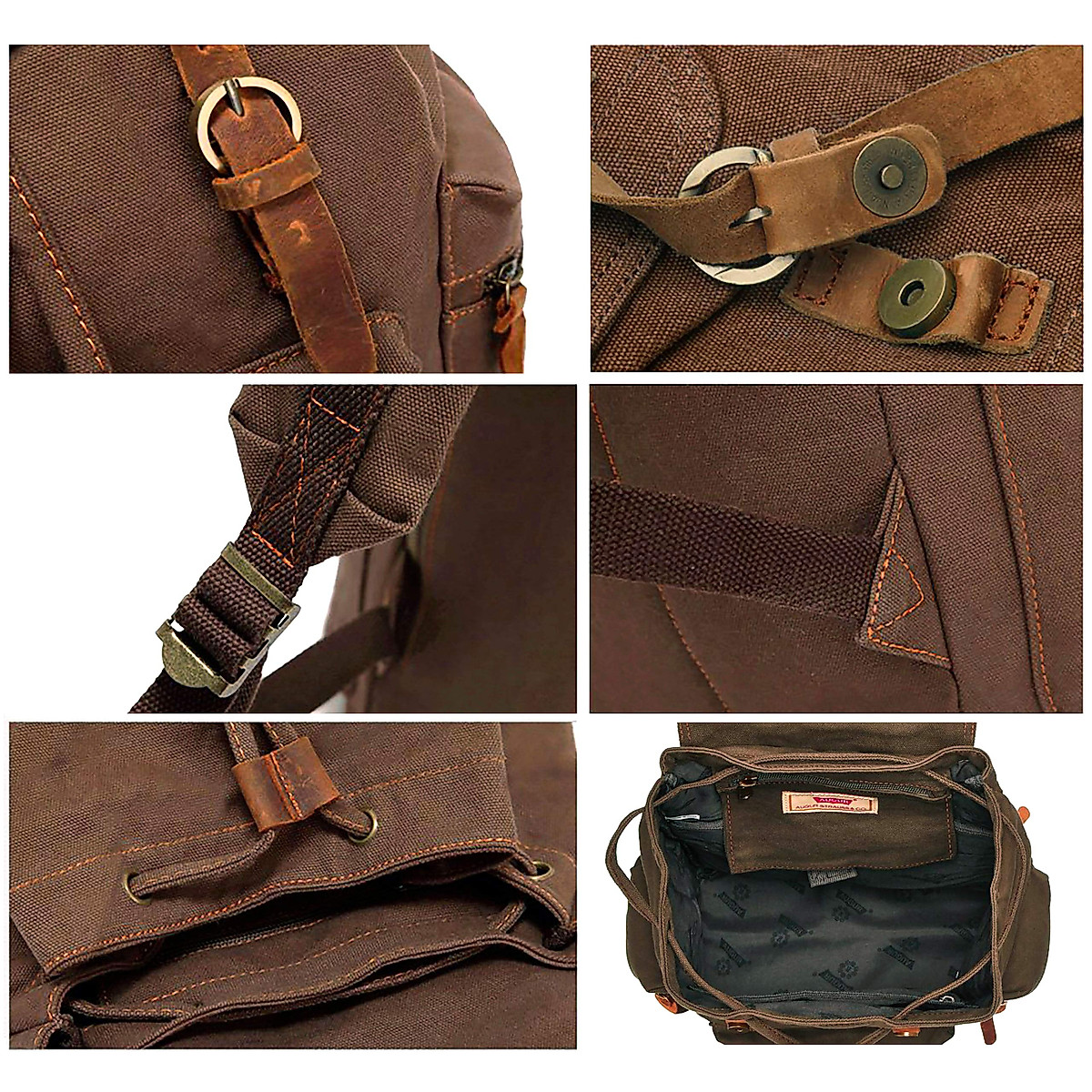 HuaChen Vintage Canvas Backpack,17" Laptop Backpacks Rucksack,Shoulder Travel Camping Hiking Backpacks School Bag Bookbag for Men Women (M32_Coffee_Large)