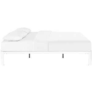 Modway Corinne Steel Modern Mattress Foundation Full Bed Frame with Wood Slat Support in White