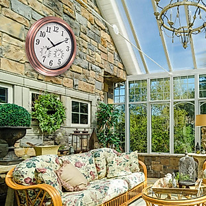 Vigorwise 16 inch Outdoor Wall Clock, Metal Waterproof Wall Clock with Temperature & Humidity, Large Non-Ticking Wall Clocks, Silent Wall Clock for Patio Garden Bathroom