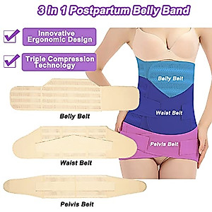 Postpartum Waist Trainer for Women - 3 in 1 Postpartum Belly Support Recovery Wrap, Adjustable Postpartum Belly Band, Breathable Postpartum Belly Wrap C-section Recovery for Body Shaper Back Support L