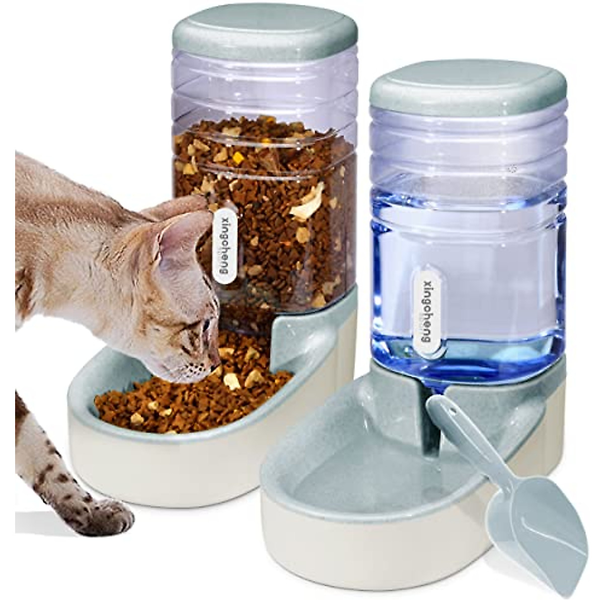 Pets Gravity Food and Water Dispenser Set,Small & Big Dogs and Cats Automatic Food and Water Feeder Set,Double Bowl Design for Small and Big Pets (Gray)