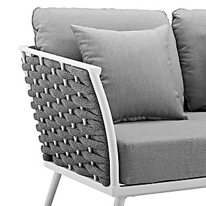 Modway Stance Outdoor Patio Contemporary Modern Woven Rope Sofa In White Gray