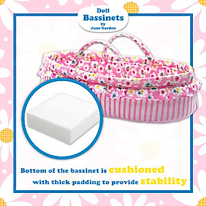 June Garden Cozy Dream Doll Bassinet - Baby Doll Portable Carrier - Fits for American Girl Dolls up to 14" - Soft Pillow & Safety Buckle Included