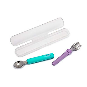 melii Spork On The Go - Travel Utensils for Babies and Toddlers - Detachable Fork and Spoon with Carrying Case - Blue & Purple