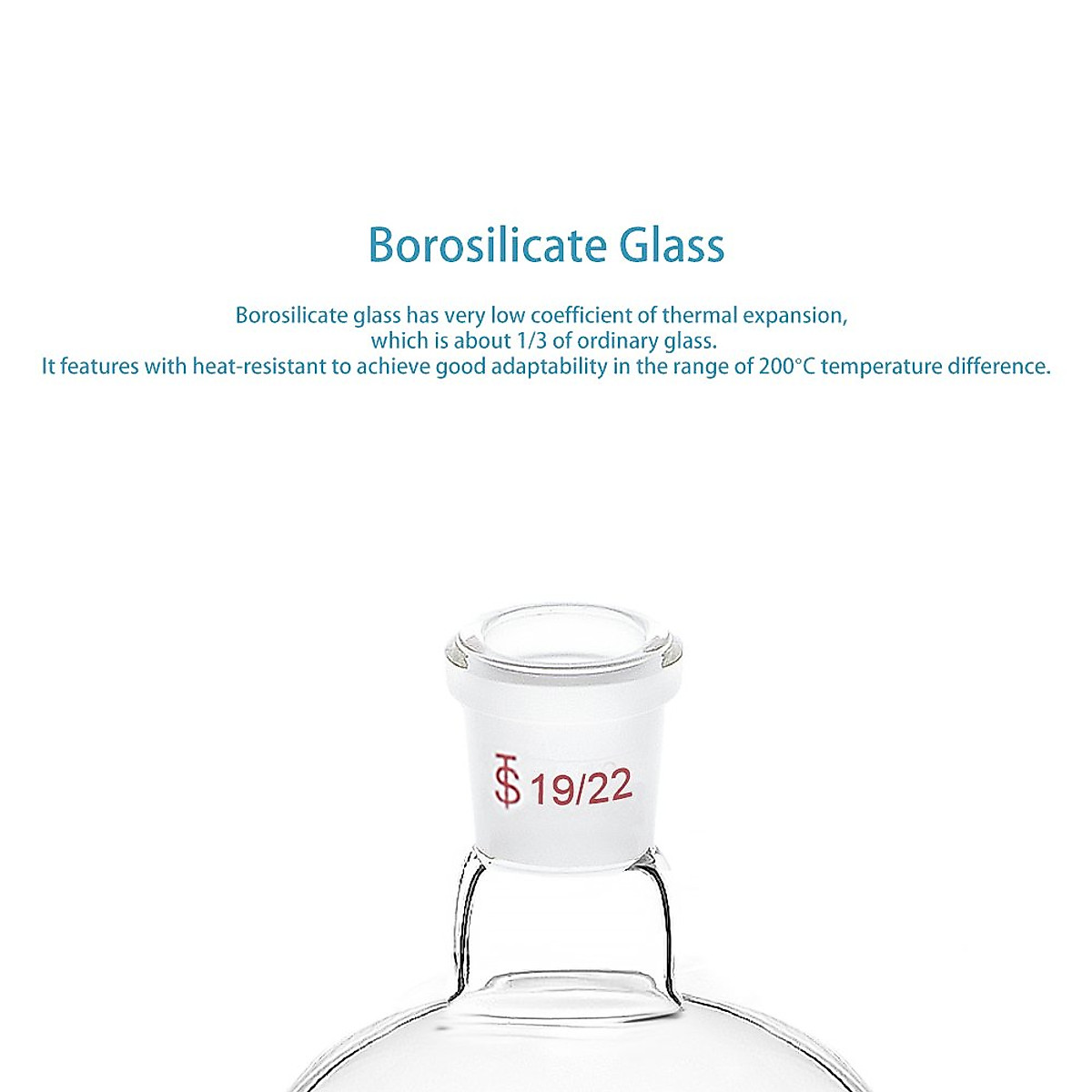 StonyLab Glass 50mL Heavy Wall Single Neck 1 Neck Round Bottom Flask RBF, with 19/22 Standard Taper Outer Joint - 50mL