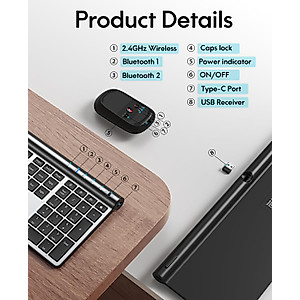 Wireless Keyboard and Mouse Combo, CHESONA Bluetooth Rechargeable Full Size Mulit-Device (Bluetooth 5.0+3.0+2.4G) Wireless Keyboard Mouse Combo for Mac OS/iOS/Windows/Android (Silver Black)