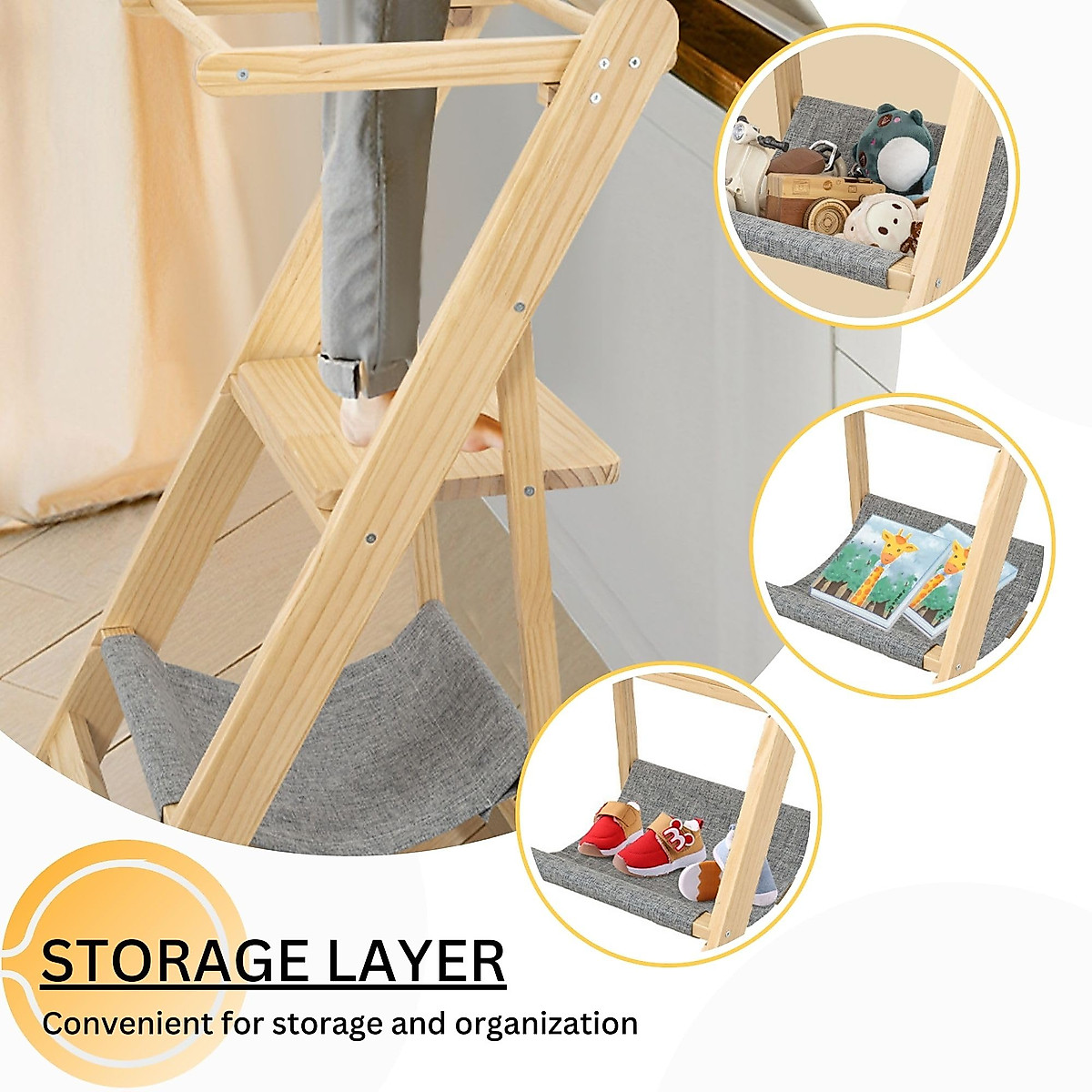 comax Toddler Tower Kitchen Stool Helper, Kids Kitchen Step Stool, Toddler Stool Kitchen Counter Standing Tower for Toddlers 1-3, Nursery Stand Ladder Toddler Helper Tower