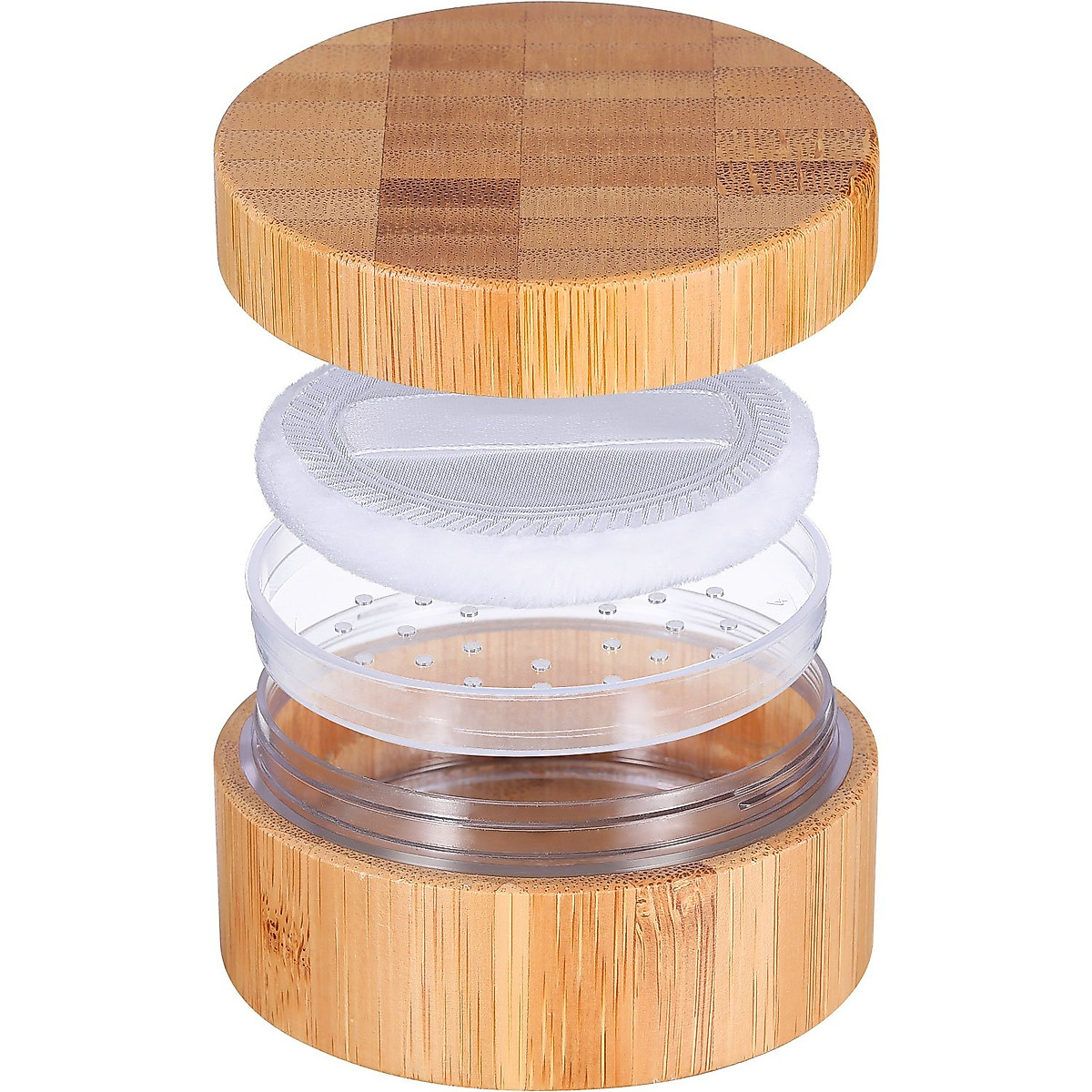 Frienda 30 ml Empty Loose Powder Container Bamboo Cosmetic Makeup Loose Powder Box Case Holder with Sifter Lids and Puff