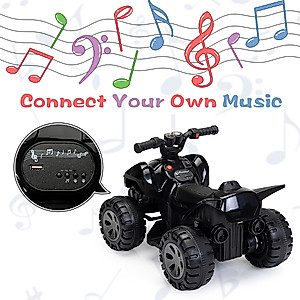 TOBBI Electric Ride On ATV for Kids, Toddlers 6V Battery Powered Ride On Toy with LED Lights Mist Spray Device, 4 Wheeled Electric Car with Radio & Music for Children Aged 1-3-Black