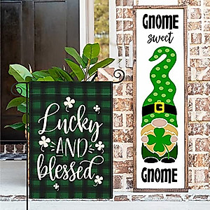 AVOIN colorlife Lucky and Blessed Watercolor Buffalo Plaid Shamrock Garden Flag Double Sided, St Patricks Day Yard Outdoor Flag 12x18 Inch
