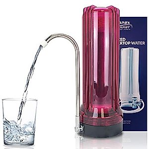 APEX MR-1030 Countertop Water Filter, 3 Stage GAC Calcite KDF-55 Water Filter for Sink, Easy Install Faucet Water Filter - Reduces Heavy Metals, Bad Taste and Up to 99% of Chlorine - Red