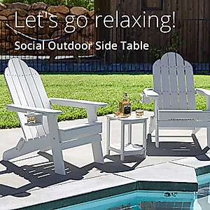 LUE BONA Adirondack Outdoor Side Table, White Poly Outdoor Patio End Table Weather Resistant, Pool Composite Plastic Morden Side Table for Patio, Pool, Porch, Garden, Lawn