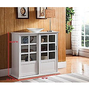 Kings Brand Furniture Holmes White Wood Curio Cabinet with Glass Sliding Doors