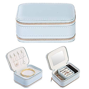 Jewelry Box, Small Travel Jewelry Box, Portable Display Storage Case Box for Rings Earrings Necklace (Light Blue) by YMHB