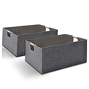 Storage Bin for Shelves Rectangle Baskets for Storage 2 Pack Closet Baskets Foldable Toy Box with Handles for Nursery Home Office Car Dormroom (Gray )