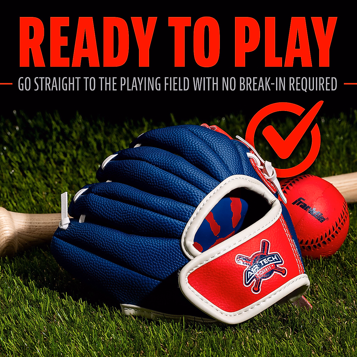 Franklin Sports Kids Baseball Glove - Air Tech Youth Tball Glove - Toddler + Youth Teeball, Baseball + Softball Mitt - Right Hand Throw - Navy/Red - 8.5"