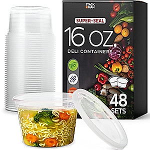 [48 Sets -16 oz.] Plastic Deli Food Storage Containers with Airtight Lids - Soup Containers with Lids
