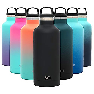 Simple Modern Insulated Water Bottle with Handle Lid 1 Liter Reusable Ascent Narrow Mouth Stainless Steel Thermos Flask, 32oz Handle Lid, Midnight Black