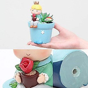 Ochine 1Pcs Little Prince Planter Flower Plant Pots Fairy Garden Pot Handmade Resin Miniature Creative Succulent Plants Pot Mini Garden Decoration Bonsai Decor Accessories