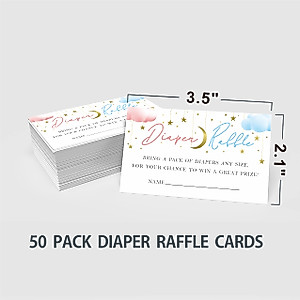 JCVUK Baby Shower Games, 1 Diaper Raffle Standing Sign with 50 Diaper Raffle Tickets, Twinkle Twinkle Little Star, Gold Moon and Stars Theme Gender Reveal Party Decorations and Supplies(LBLK-A05)