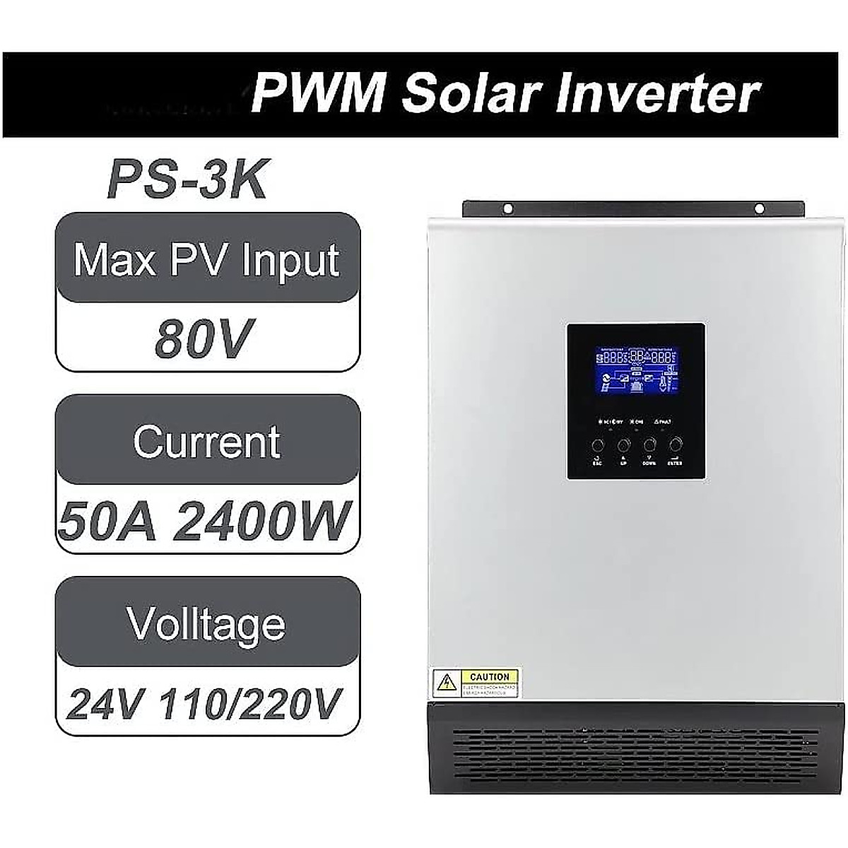 ERTY 3KVA Hybrid Solar Inverter 24V 110V 220V Pure Sine Wave Solar Inversor Built-in 50A PWM Solar Controller Battery Charger (24Vdc 110-120V)