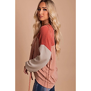 Dokotoo Women's Pullover Shirts Long Sleeve Knit Tees Shirts High Neck Color Block Tunics Blouses Ladies Casual Sweatshirt Womens Fall Fashion 2025 Red X-Large