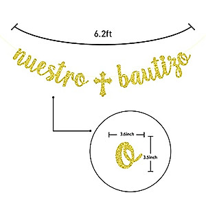 Gold Glitter Nuestro Bautizo Banner - First Holy Communion, God Bless, Spanish Baptism, Baby Shower, Christening Party Decorations