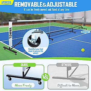 VANCL Badminton Pickleball Net with Wheels Movable, Deluxe Heavy Duty Pickleball Net System 22 Feet Pickleball Net for Driveway, Adjustable Strong Nylon Net Pickleball Net Portable Outdoor