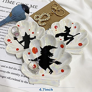 TIGERMILLION Halloween Witch Party Ceramic Jewelry Dish 3pcs, Halloween Witch Theme Decorative Tableware Halloween Holiday Dinner Birthday Party Supplies