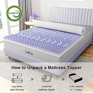 UniPon 4 Inch Egg Crate Memory Foam Mattress Topper, Lavender Infused Medium Firm Mattress Topper, 7 Zones Memory Foam Bed Topper, CertiPUR-US Certified (Queen)