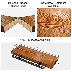 Marsmiles Floating Shelves Solid Wood Set of 2, Rustic Wood Wall Shelves, Wooden Wall Mounted Farmhouse Shelves for Bathroom Kitchen Living Room Bedroom - Light Walnut