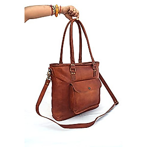 Genuine Leather Tote Bag Women's Handbag Purse Work Travel Shopping Holdall Shoulder Bags, 16 Inch Medium
