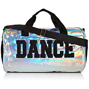 Holographic Dance Duffle Bag for Girls, Kids Travel Bag with Adjustable Carry on and Handy Pouch, Dance Accessories for Girls, Teens - 16 L