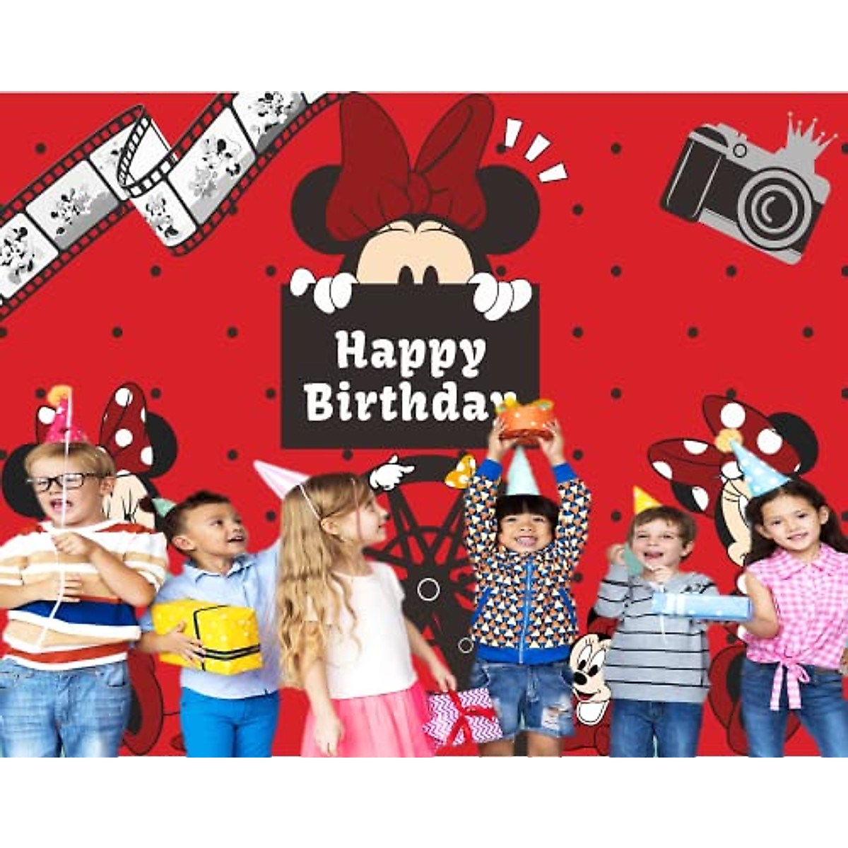 Red Mini Mouse Birthday Party Decorations, Minnie Themed Party Supplies Set for Girls with Balloons Garland kit, Mini Mouse Photography Backdrop 7x5, Mini Mouse Foil Balloon