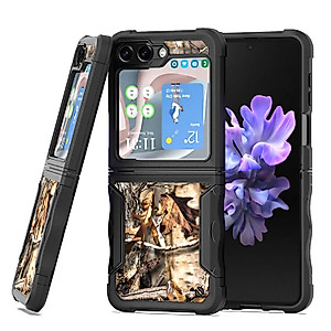 CoverON Heavy Duty Designed for Samsung Galaxy Z Flip5 Case, Rugged Military Grade A Hard Plastic Hybrid TPU Rubber Grip Protective Rigid Armor Cover Fit Samsung Galaxy Z Flip 5 Phone Case - Camo