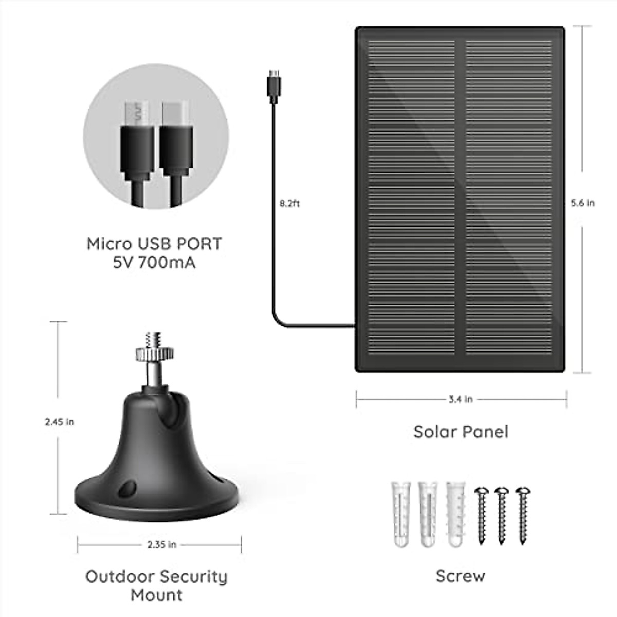 Solar Panel Camera USB Charger: 5v Outdoor Panels Charging Security Wireless Cameras via Micro USB Port - Power Supply for Weatherproof Outside Rechargeable adorcam Surveillance Camera