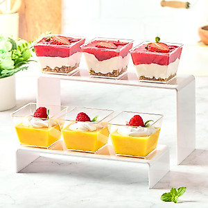 Zezzxu 50 Pack 4 oz Square Mini Dessert Cups with Spoons - Plastic Pudding Cups & Parfait Cups Party Dessert Shooters for Serving Trifle Mousse Cake Appetizer Fruit