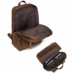 Lannsyne Vintage Genuine Leather 16" Laptop Backpack For Men Hiking Travel Bag Camping Rucksack